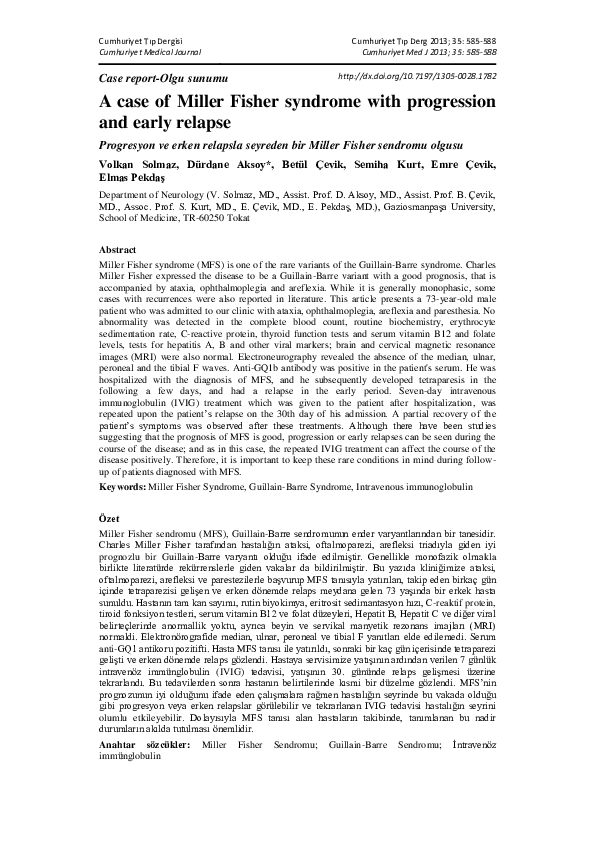 (PDF) A case of Miller Fisher syndrome with progression and early relapse