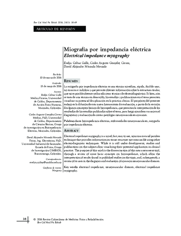 (PDF) Miografía por impedancia eléctrica Electrical impedance myography