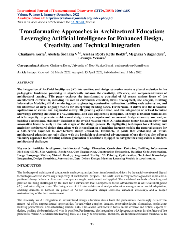 (PDF) Transformative Approaches in Architectural Education: Leveraging Artificial Intelligence ...