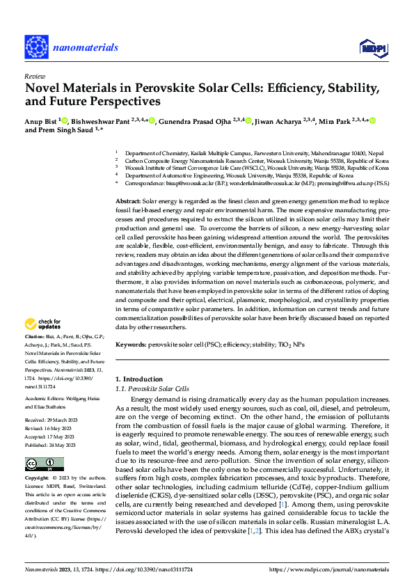 (PDF) Novel Materials in Perovskite Solar Cells: Efficiency, Stability ...