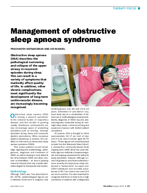 (PDF) Management of obstructive sleep apnoea syndrome