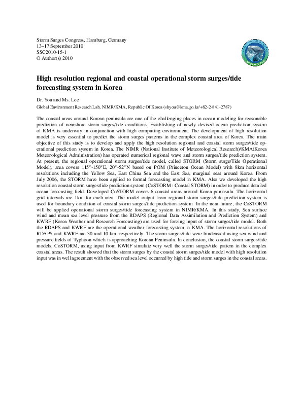 (PDF) High Resolution Regional and Coastal Operational Storm Surges ...