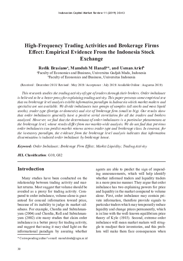 (PDF) High-Frequency Trading Activities and Brokerage Firms Effect ...
