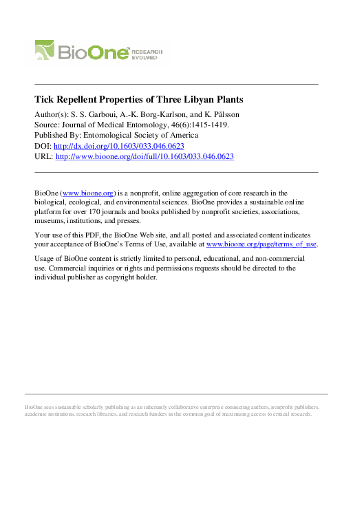 (PDF) Tick Repellent Properties of Three Libyan Plants