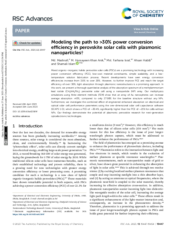 (PDF) Modeling the path to >30% power conversion efficiency in perovskite solar cells with ...
