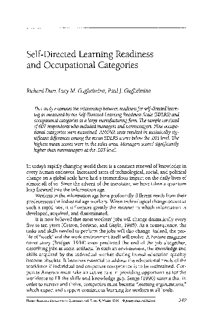 (PDF) Self-directed learning readiness and occupational categories | Richard Durr - Academia.edu