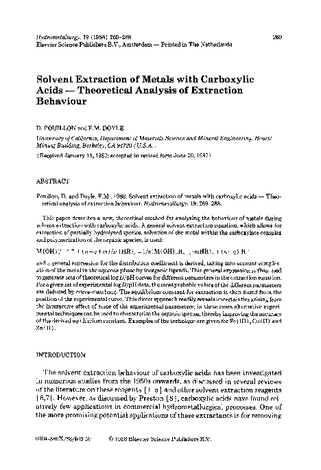 (PDF) Solvent extraction of metals with carboxylic acids — Theoretical ...