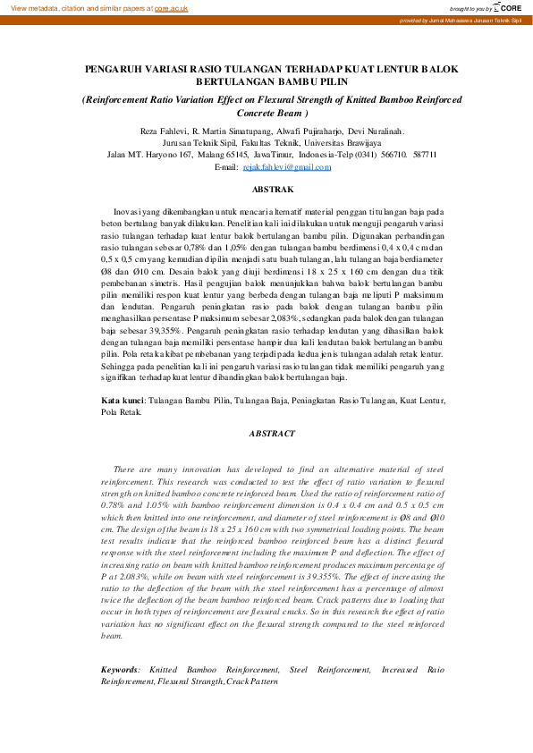 (PDF) Pengaruh Variasi Rasio Tulangan Terhadap Kuat Lentur Balok ...