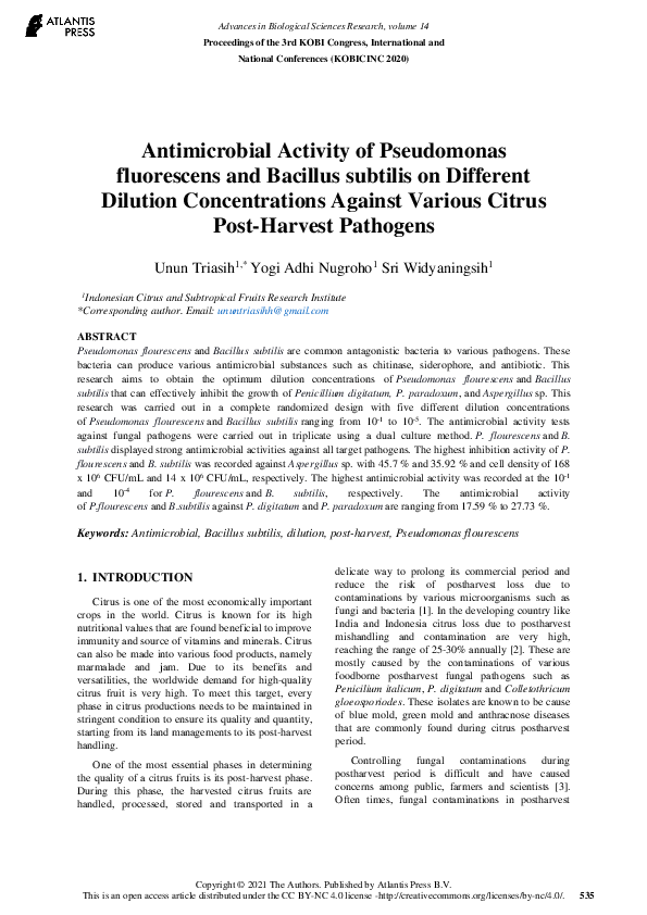 (PDF) Antimicrobial Activity of Pseudomonas fluorescens and Bacillus ...