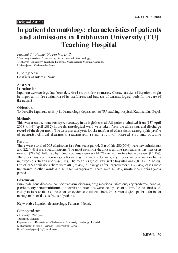 (PDF) In patient dermatology: characteristics of patients and ...