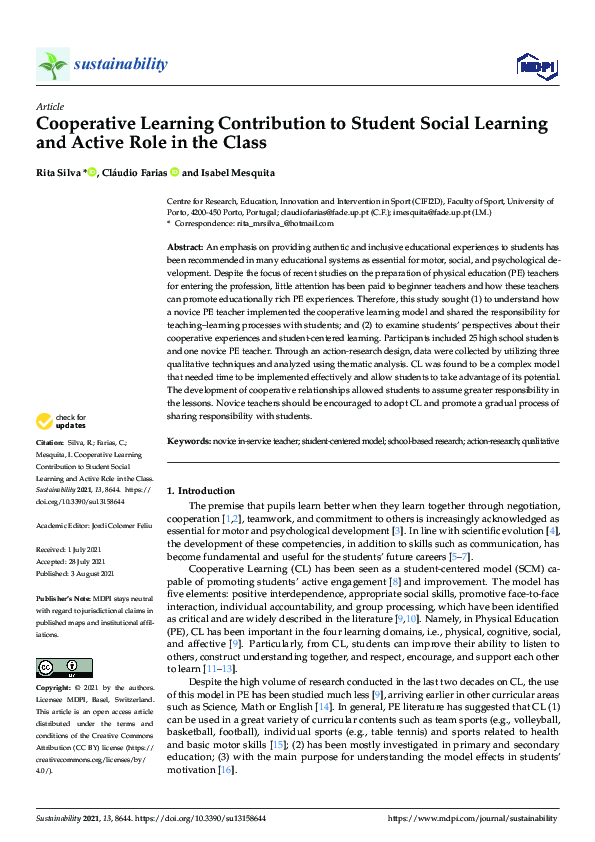 (PDF) Cooperative Learning Contribution to Student Social Learning and ...