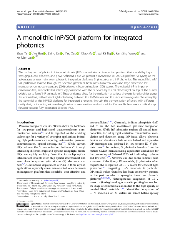 (PDF) A monolithic InP/SOI platform for integrated photonics