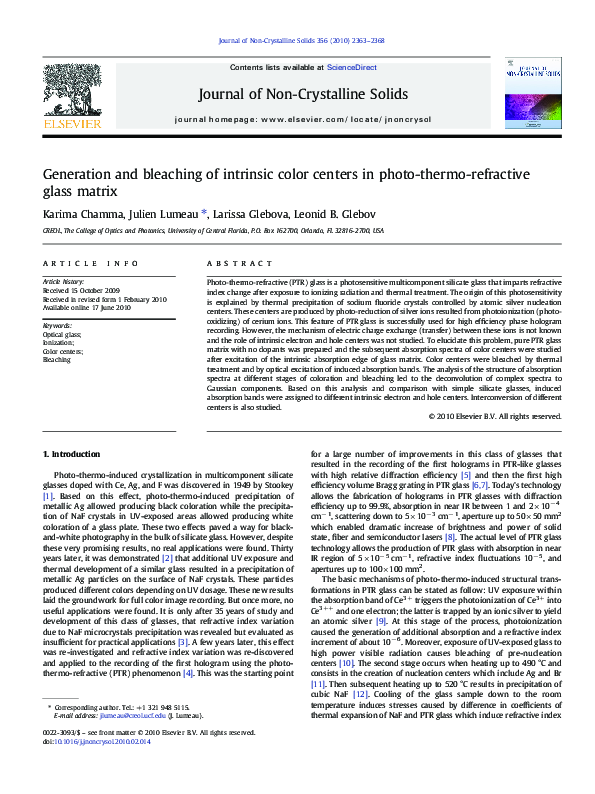 (PDF) Generation and bleaching of intrinsic color centers in photo ...