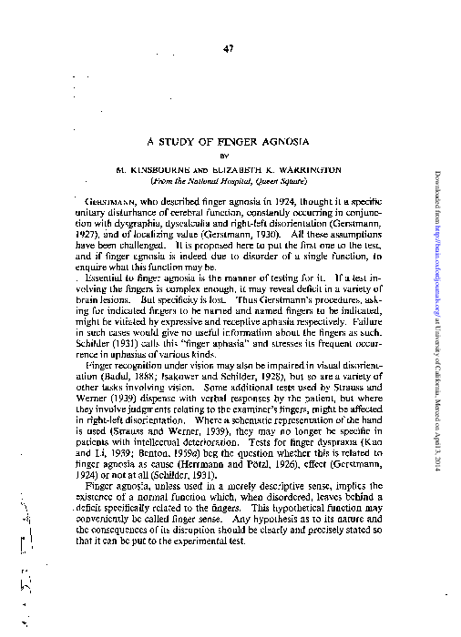(PDF) A Study of Finger Agnosia