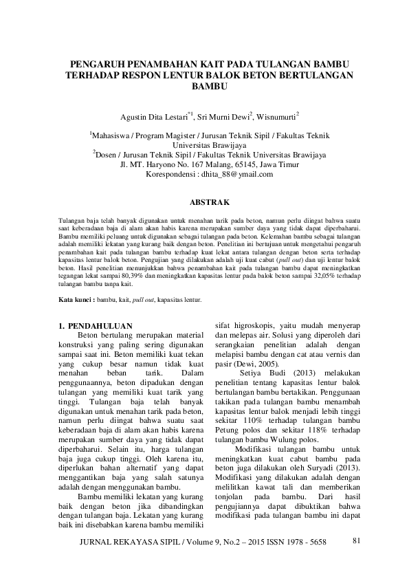 (PDF) Pengaruh Penambahan Kait Pada Tulangan Bambu Terhadap Respon ...