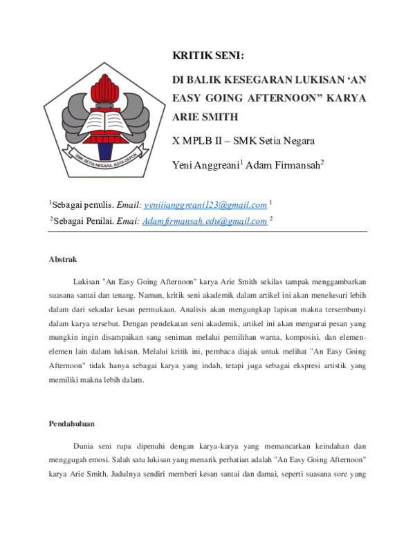 (PDF) KRITIK SENI : DI BALIK KESEGARAN LUKISAN " AM EASY GOING ...