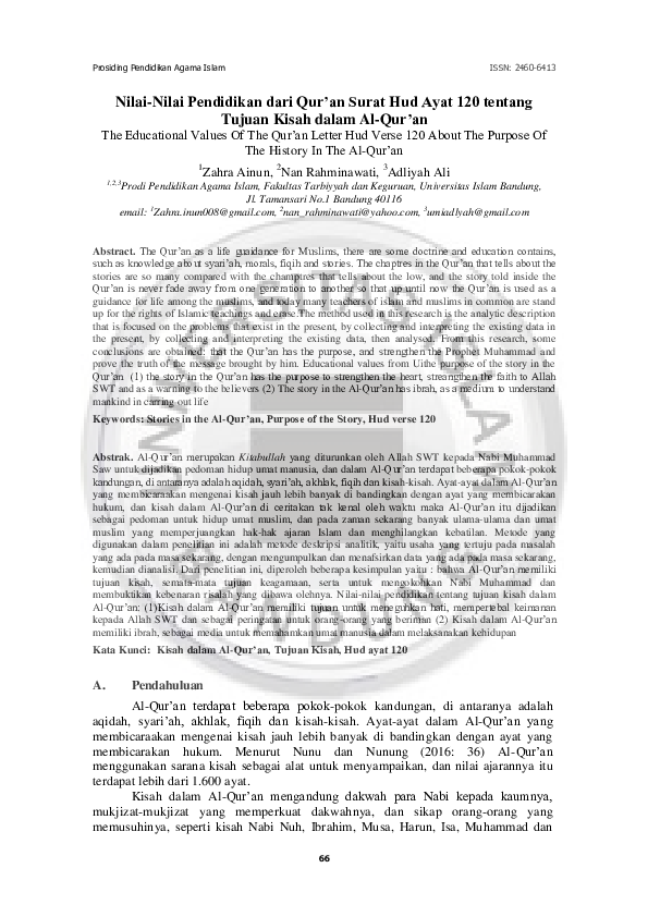 (PDF) Nilai-Nilai Pendidikan dari Qur’an Surat Hud Ayat 120 tentang Tujuan Kisah dalam Al-Qur’an