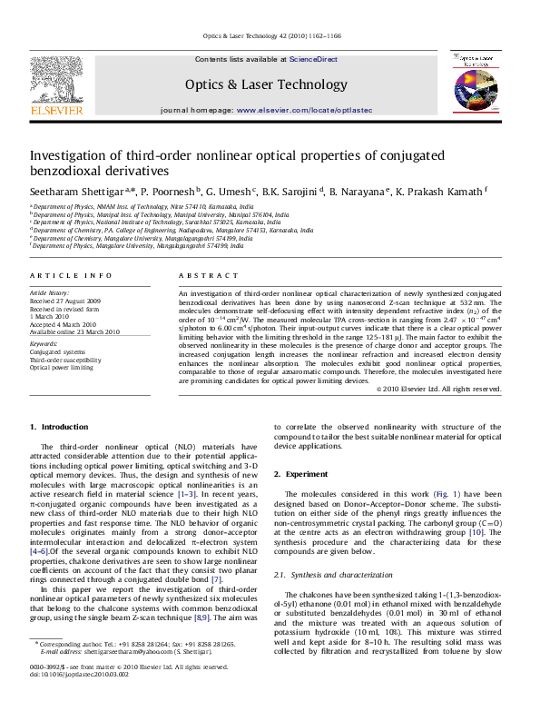 (PDF) Investigation of the third order non-linear optical coefficients of a new poly(hetero ...