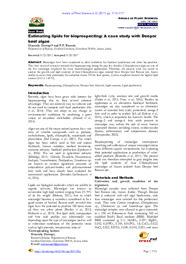 (PDF) Estimating lipids for bioprospecting: A case study with Deepor ...