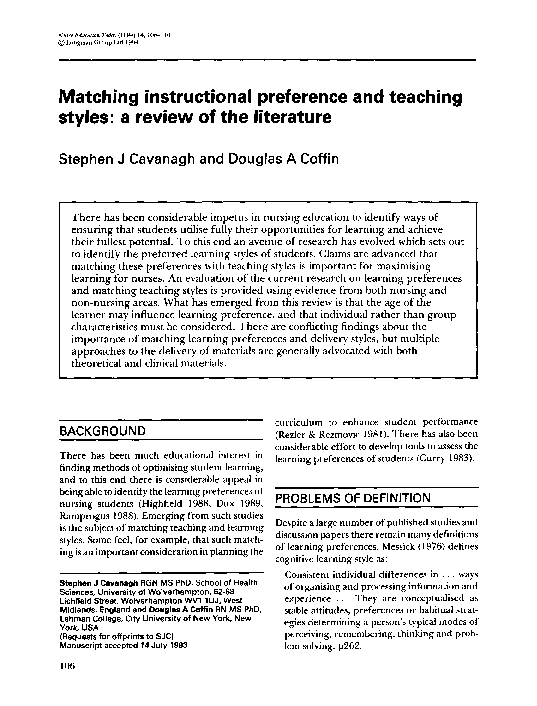 (PDF) Matching instructional preference and teaching styles: a review ...