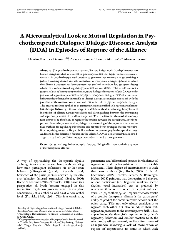 (PDF) Mutual Regulation in Therapy: DDA Insights