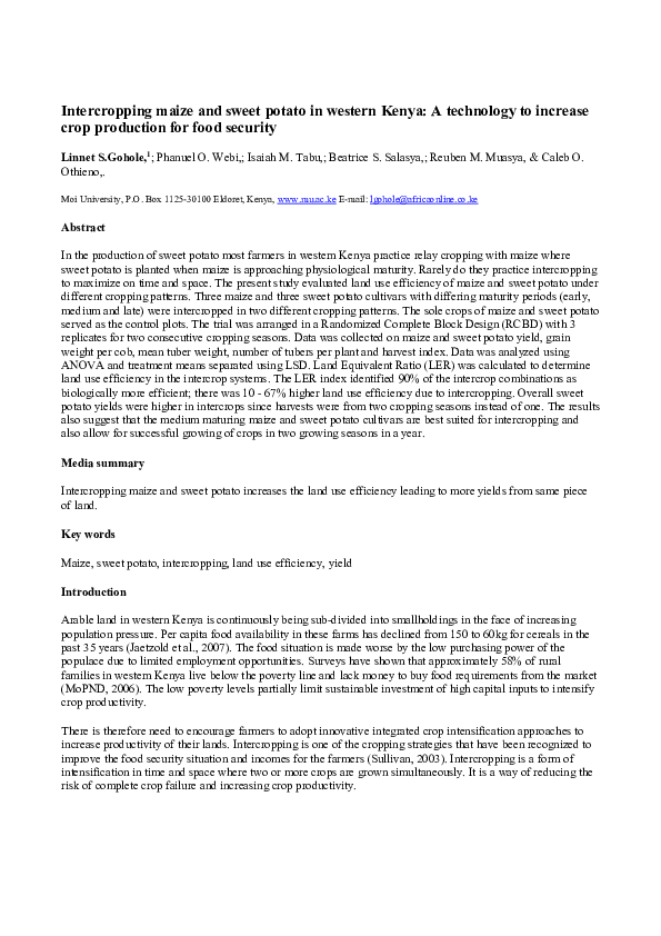 (PDF) Intercropping Maize and Sweet Potato in Western Kenya