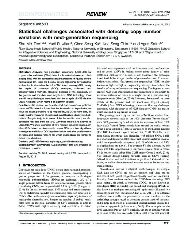 Pdf Statistical Challenges Associated With Detecting Copy Number