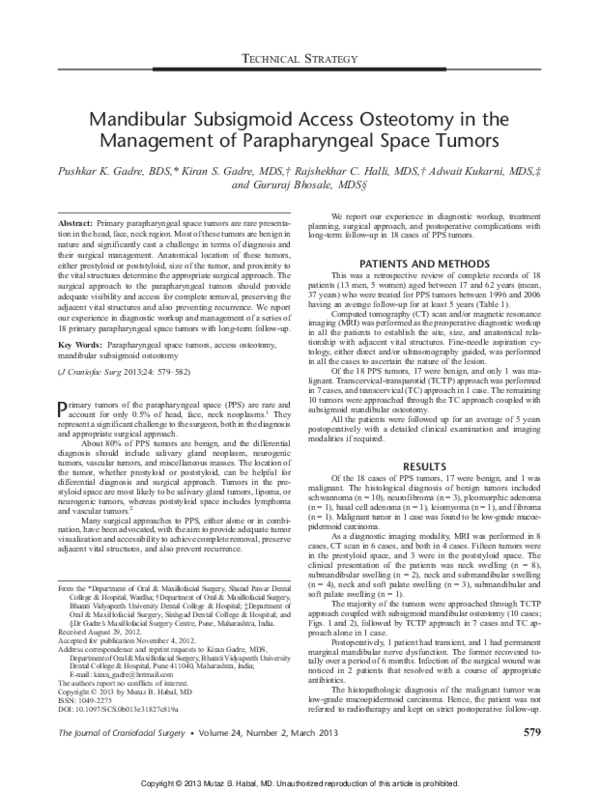 (PDF) Mandibular Subsigmoid Access Osteotomy in the Management of ...