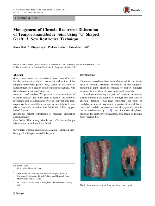 (PDF) Management of Chronic Recurrent Dislocation of Temporomandibular ...
