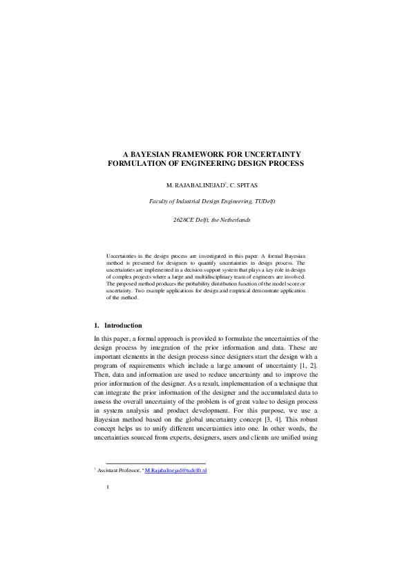 Pdf A Bayesian Framework For Uncertainty Formulation Of Engineering