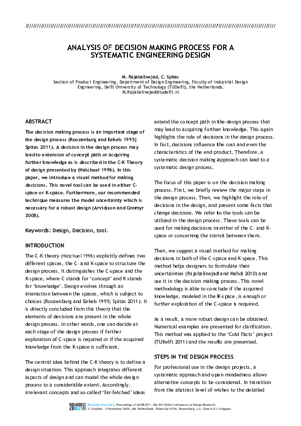 (PDF) Analysis of Decision Making Process for a Systematic Engineering ...