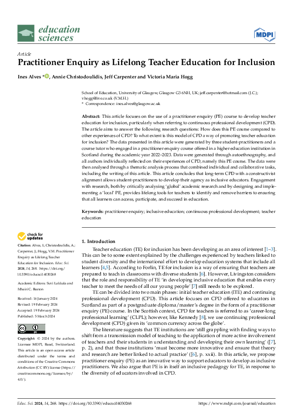 (PDF) Practitioner Enquiry as Lifelong Teacher Education for Inclusion