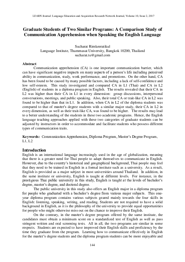 (PDF) Graduate Students of Two Similar Programs: A Comparison Study of ...