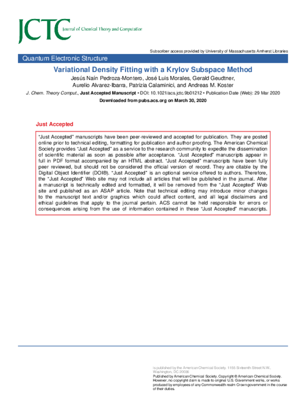 (PDF) Variational Density Fitting with a Krylov Subspace Method