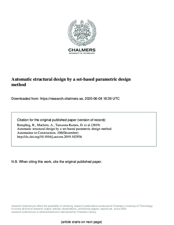(PDF) Automatic structural design by a set-based parametric design method