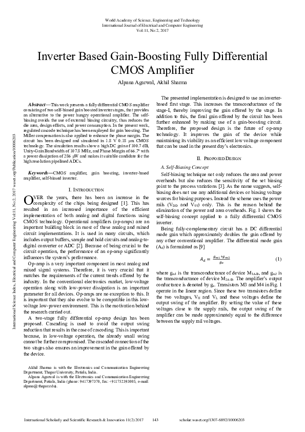 (PDF) Inverter Based Gain-Boosting Fully Differential Cmos Amplifier