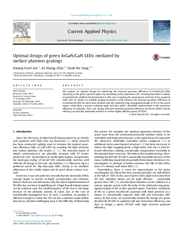 (PDF) Optimal design of green InGaN/GaN LEDs mediated by surface ...