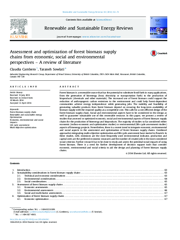 (PDF) Assessment and optimization of forest biomass supply chains from ...