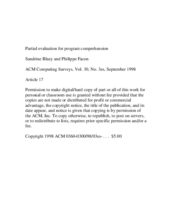 (PDF) Partial evaluation for program comprehension