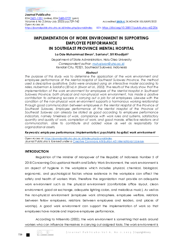 (PDF) Implementation of Work Environment in Supporting Employee Performance in Southeast ...