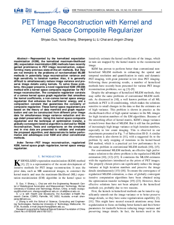 (PDF) PET Image Reconstruction with Kernel and Kernel Space Composite Regularizer