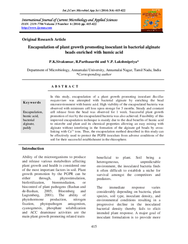 (PDF) Encapsulation of plant growth promoting inoculant in bacterial ...
