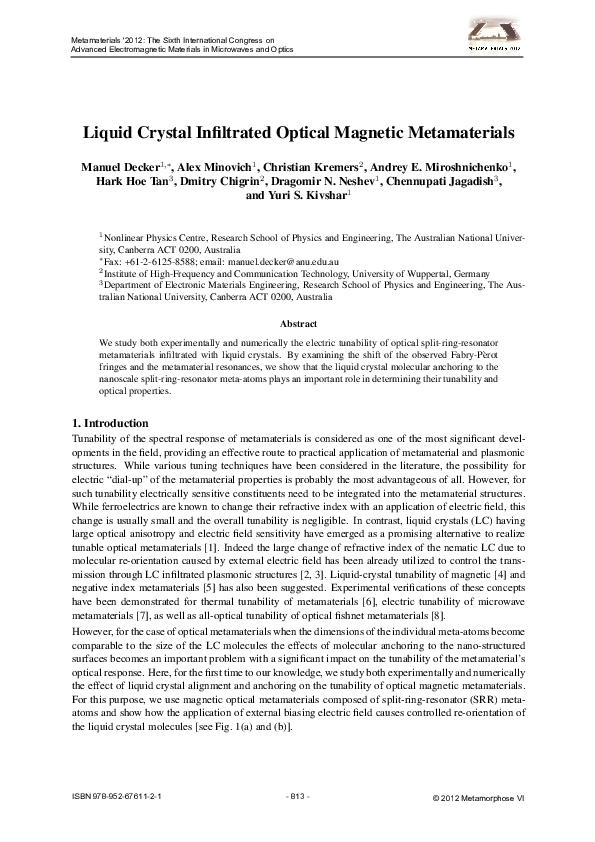 (PDF) Liquid crystal infiltrated optical magnetic metamaterials