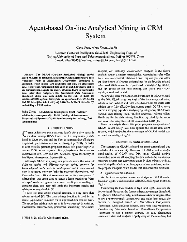 (PDF) Agent-based on-line analytical mining in CRM system