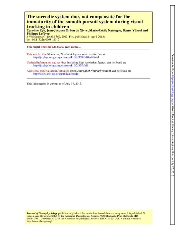 (PDF) The saccadic system does not compensate for the immaturity of the ...