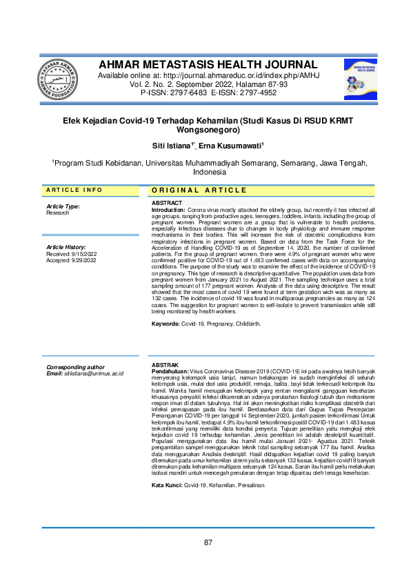 (PDF) Efek Kejadian Covid-19 Terhadap Kehamilan (Studi Kasus Di RSUD ...