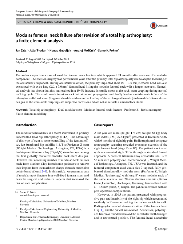 (PDF) Modular femoral neck failure after revision of a total hip ...