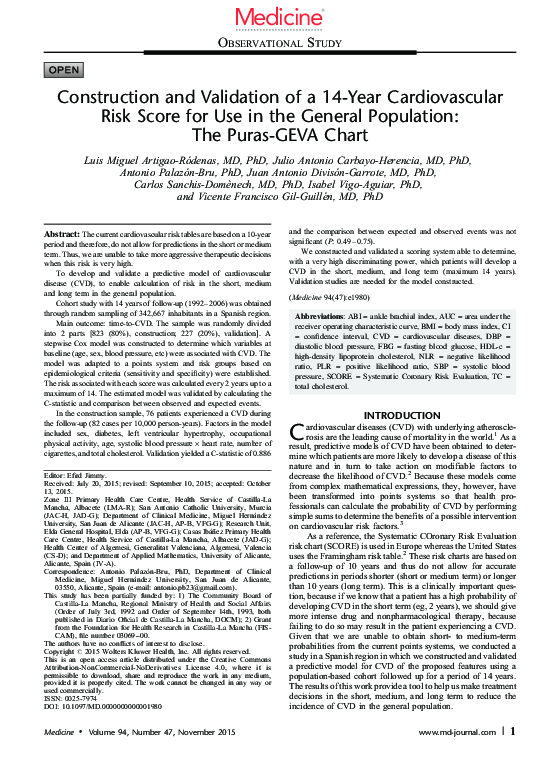 (PDF) Construction and Validation of a 14-Year Cardiovascular Risk ...