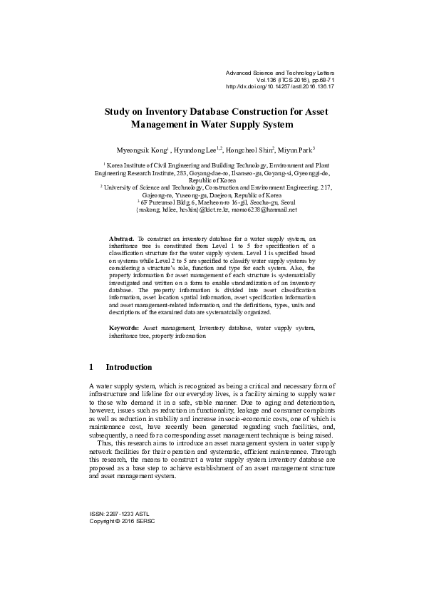 (PDF) Study on Inventory Database Construction for Asset Management in ...
