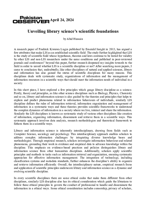 (PDF) Unveiling library science’s scientific foundations